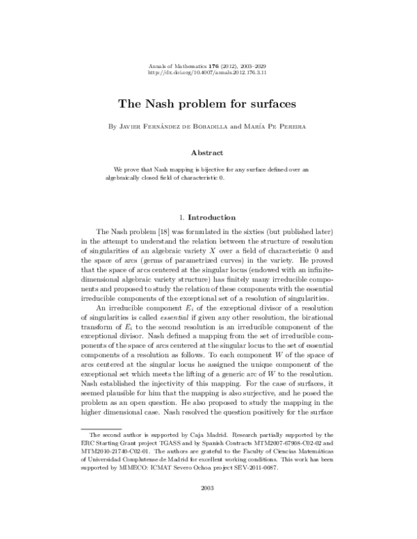 (PDF) The Nash problem for surfaces
