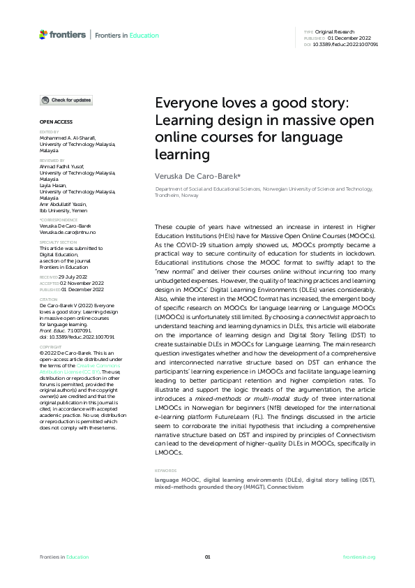 (PDF) Everyone loves a good story: Learning design in massive open ...