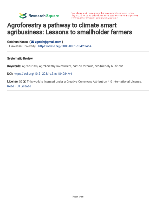 (PDF) Agroforestry a pathway to climate smart agribusiness: Lessons to ...