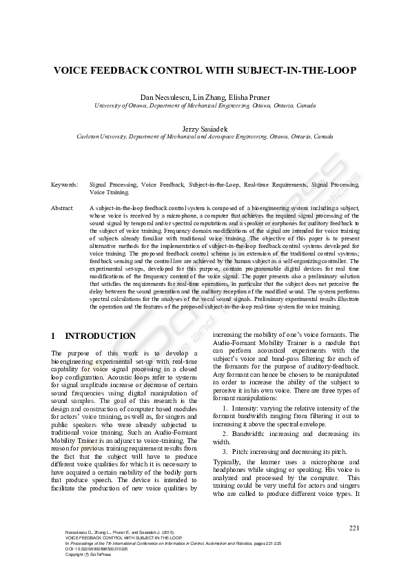 (PDF) Voice Feedback Control with Subject-In-The-Loop | Jurek Sasiadek ...