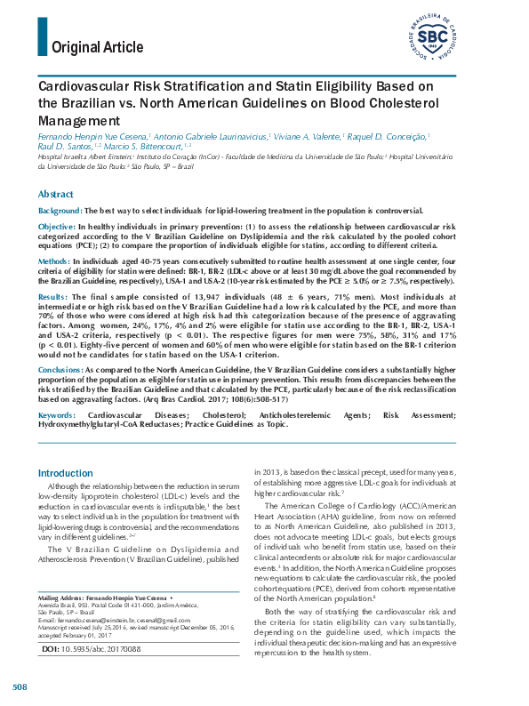 (PDF) Cardiovascular Risk Stratification and Statin Eligibility Based ...