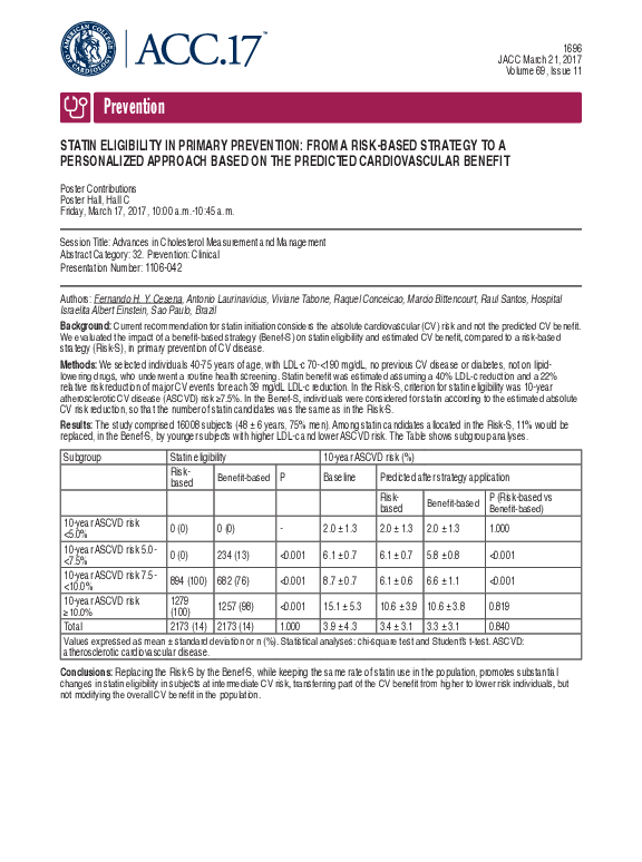 (PDF) Statin Eligibility in Primary Prevention: From a Risk-Based ...