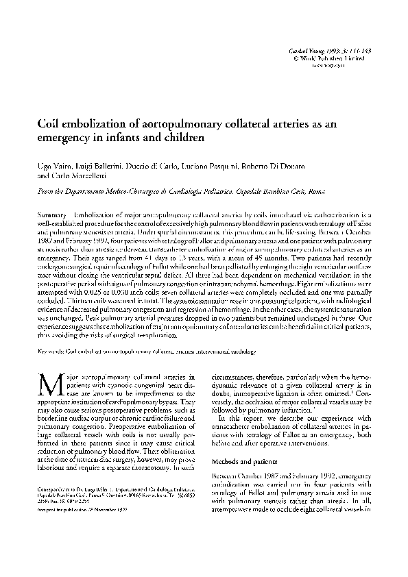 (PDF) Coil embolization of aortopulmonary collateral arteries as an ...
