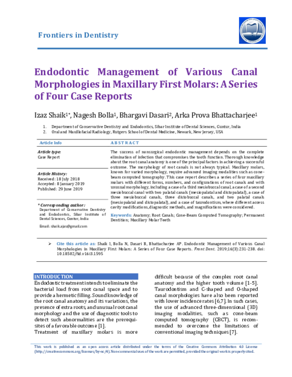 (PDF) Endodontic Management of Various Canal Morphologies in Maxillary ...