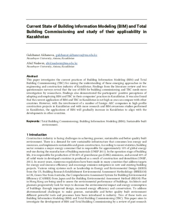 (PDF) Current State of Building Information Modelling (BIM) and Total ...