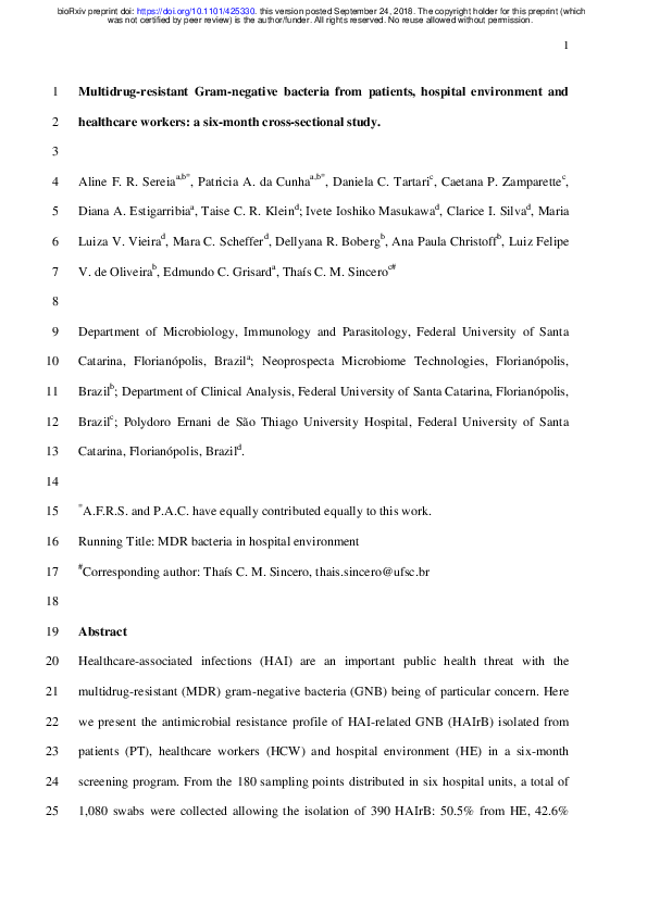 (PDF) Multidrug-resistant Gram-negative bacteria from patients, hospital environment and ...