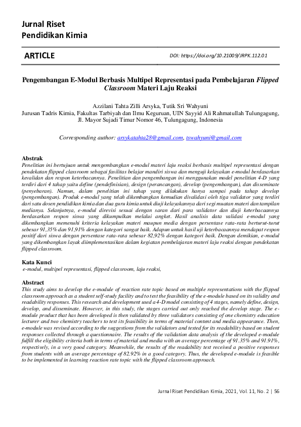 (PDF) Pengembangan E-Modul Berbasis Multipel Representasi pada Pembelajaran Flipped Classroom ...