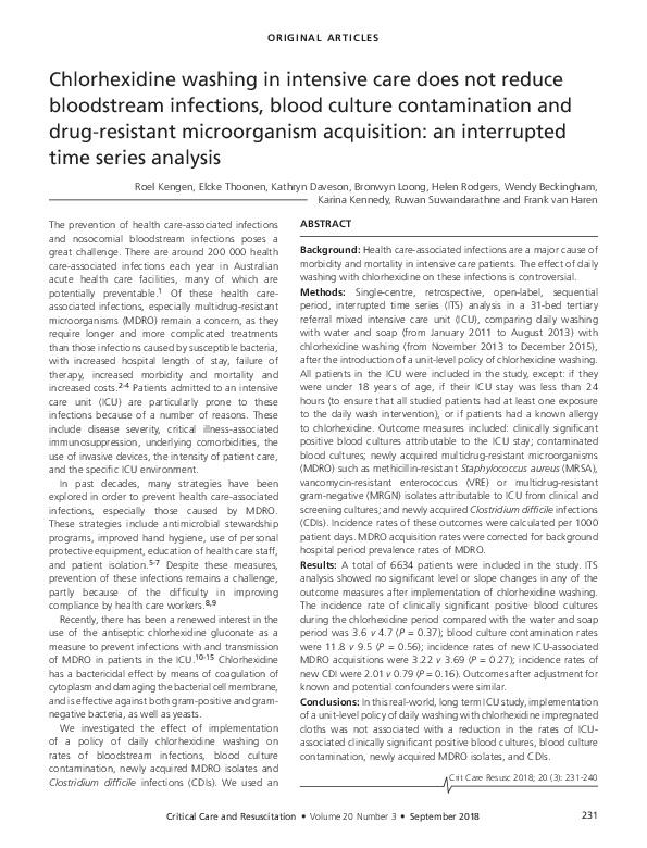 (PDF) Chlorhexidine washing in intensive care does not reduce ...
