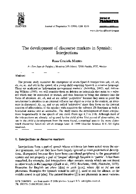 (PDF) The development of discourse markers in Spanish: Interjections