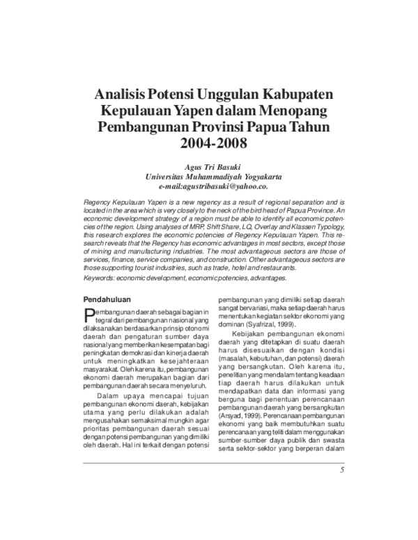 (PDF) Analisis Potensi Unggulan Kabupaten Kepulauan Yapen dalam ...