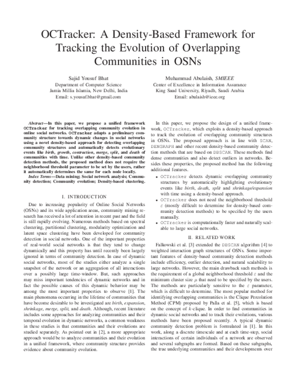 Pdf Octracker A Density Based Framework For Tracking The Evolution Of Overlapping Communities