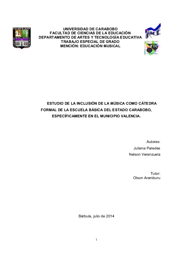 (PDF) Estudio De La Inclusión De La Música Como Cátedra Formal De La ...