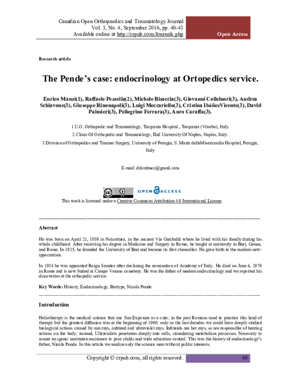 (PDF) The Pende’s case: endocrinology at Orthopedic service ...