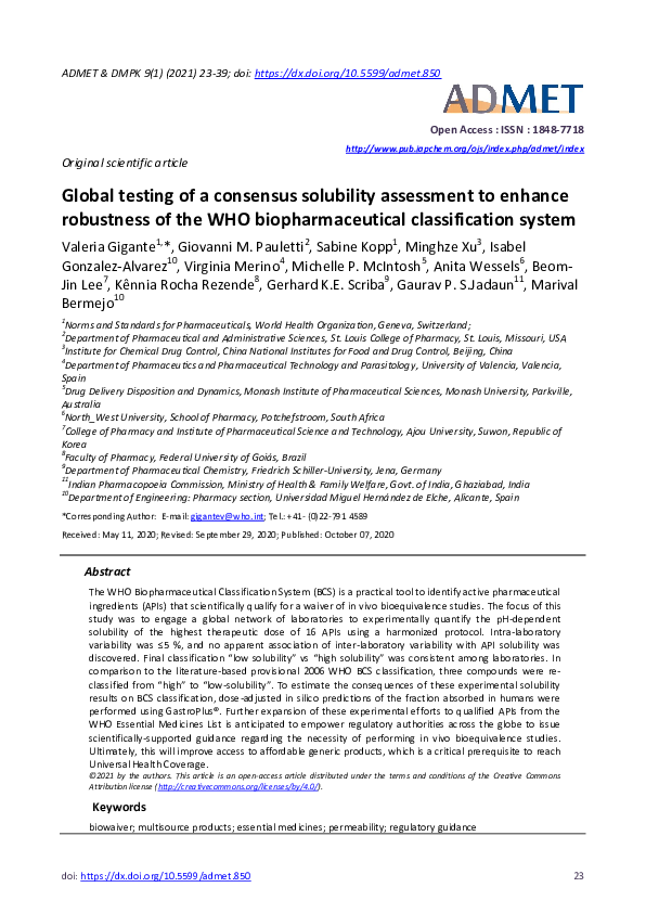 (PDF) Global testing of a consensus solubility assessment to enhance ...