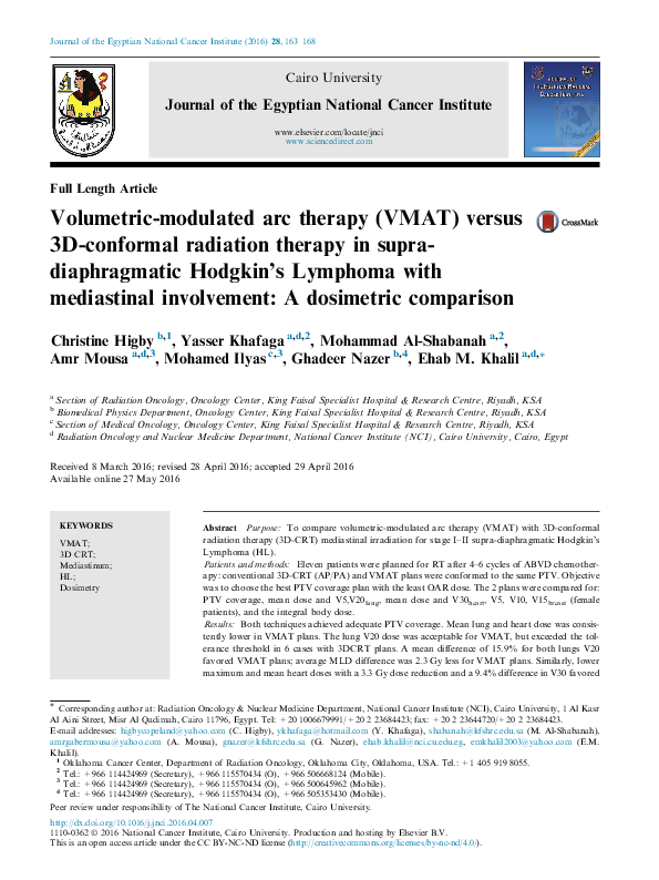 (PDF) Volumetric-modulated arc therapy (VMAT) versus 3D-conformal radiation therapy in supra ...