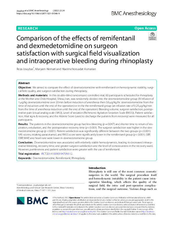 (PDF) Comparison of the effects of remifentanil and dexmedetomidine on ...