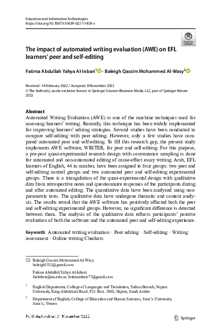 (PDF) The impact of automated writing evaluation (AWE) on EFL learners ...