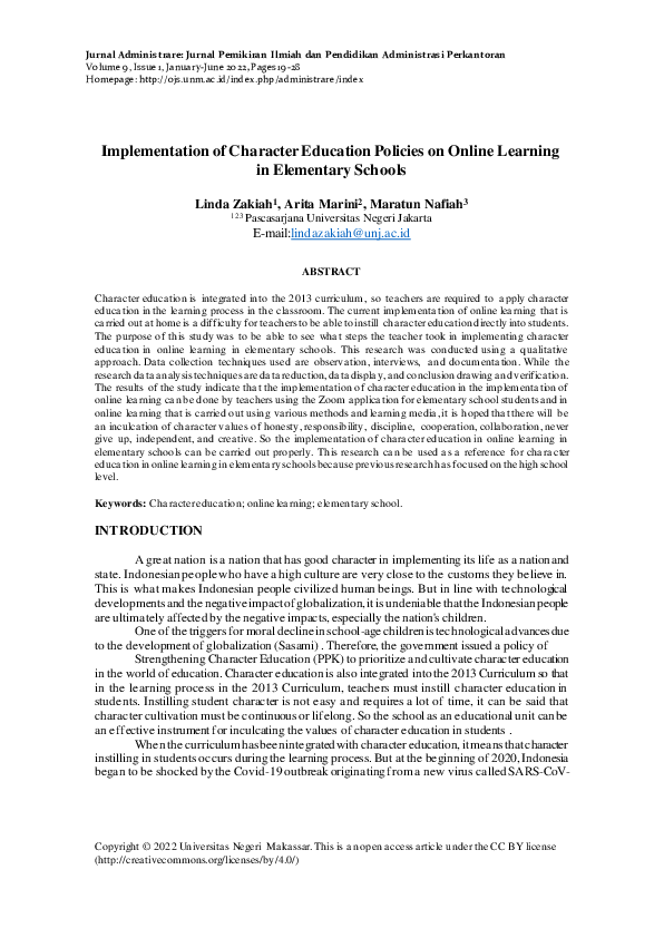 (PDF) Implementation of Character Education Policies on Online Learning ...
