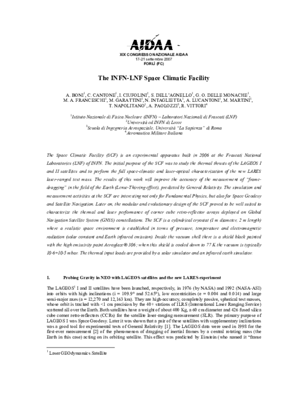(PDF) The INFN-LNF Space Climatic Facility