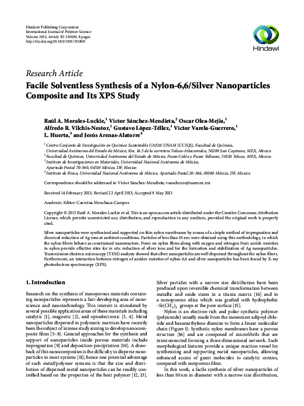 (PDF) Facile Solventless Synthesis of a Nylon-6,6/Silver Nanoparticles Composite and Its XPS Study