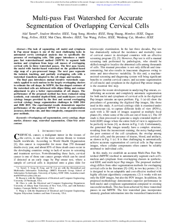 (PDF) Multi-pass Fast Watershed for Accurate Segmentation of Overlapping Cervical Cells