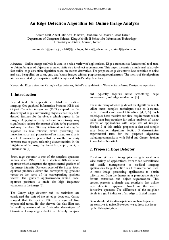 (PDF) An edge detection algorithm for online image analysis
