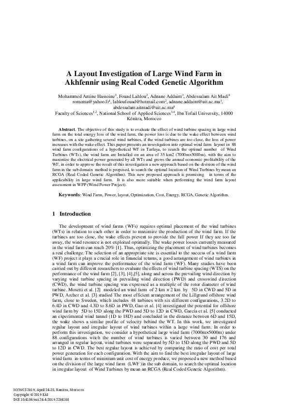 (PDF) A Layout Investigation of Large Wind Farm in Akhfennir using Real Coded Genetic Algorithm
