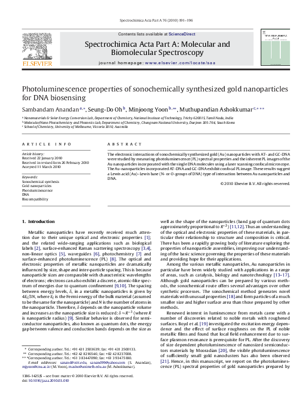 (PDF) Photoluminescence properties of sonochemically synthesized gold nanoparticles for DNA ...