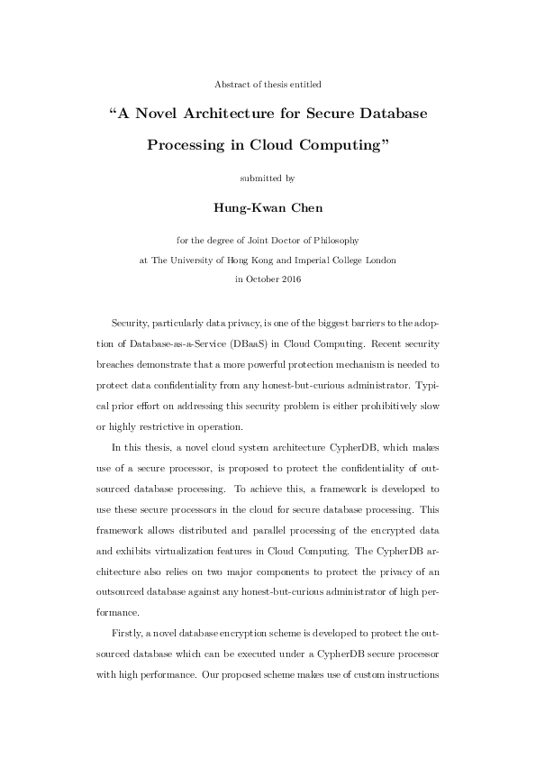 (PDF) A novel architecture for secure database processing in cloud computing