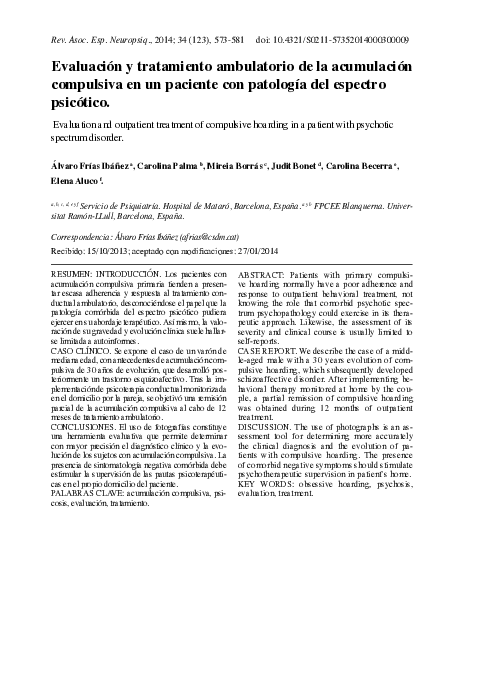 (PDF) Evaluación y tratamiento ambulatorio de la acumulación compulsiva ...