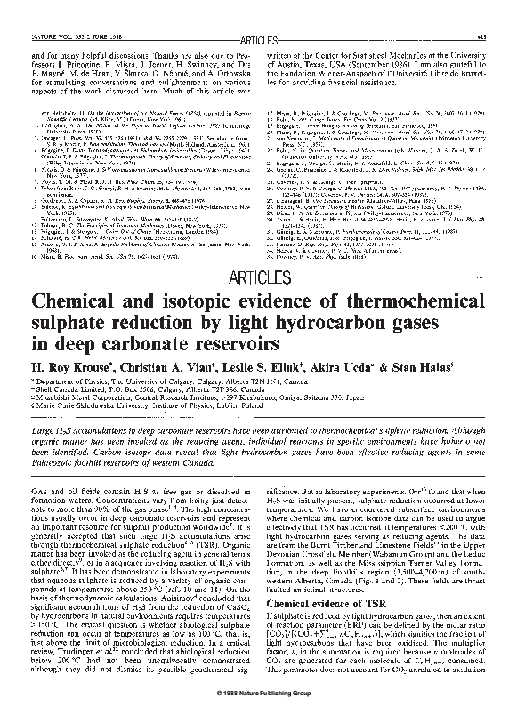 (PDF) Chemical and isotopic evidence of thermochemical sulphate ...