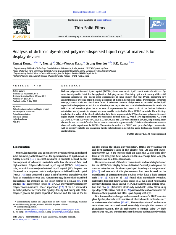 (PDF) Analysis of dichroic dye-doped polymer-dispersed liquid crystal materials for display devices