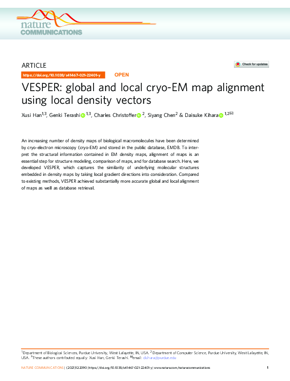(PDF) VESPER: global and local cryo-EM map alignment using local density vectors