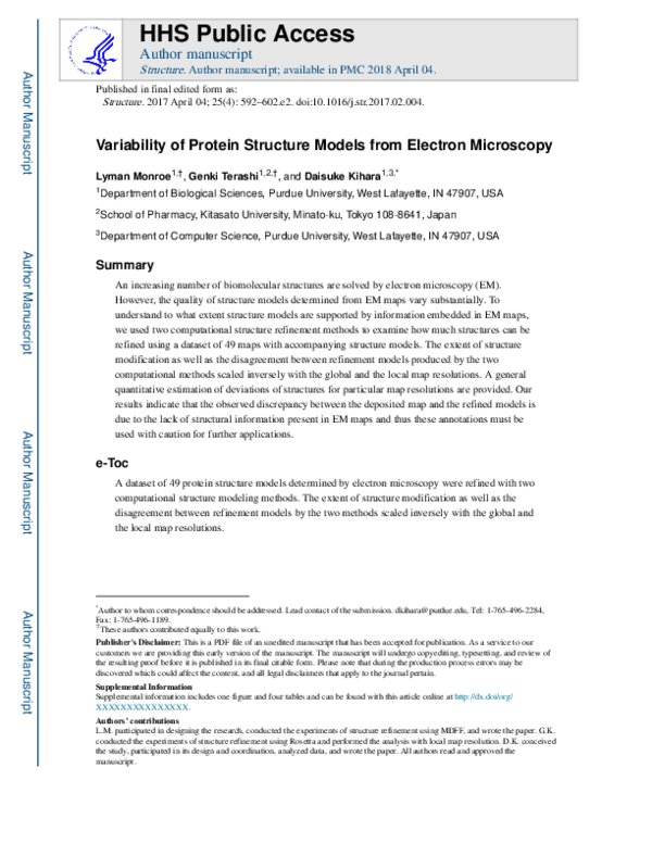 (PDF) Variability of Protein Structure Models from Electron Microscopy