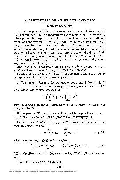 Pdf A Generalization Of Helly S Theorem Richard De Santis