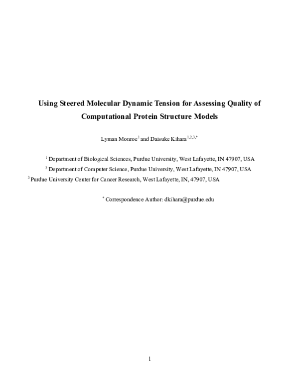 (PDF) Using steered molecular dynamic tension for assessing quality of ...