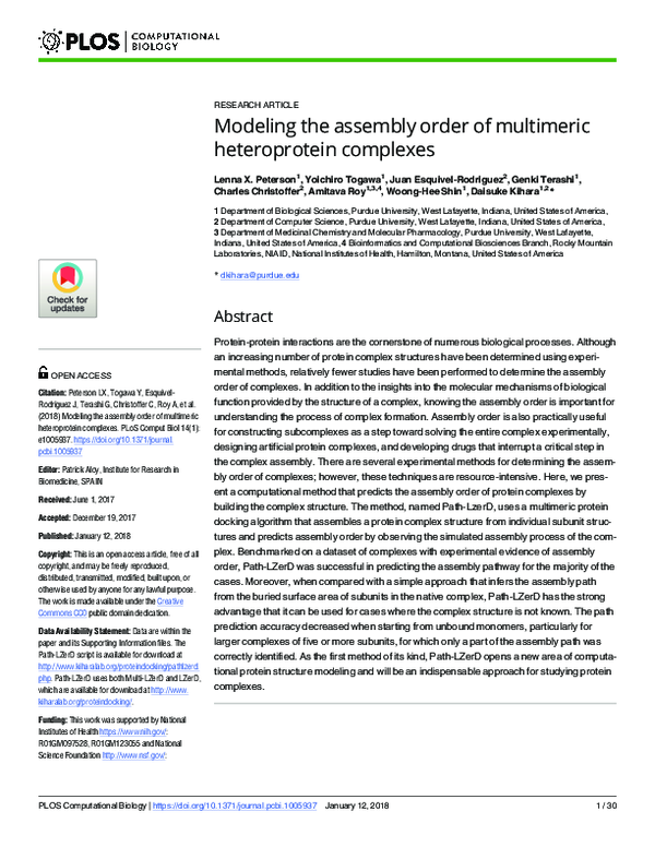 (PDF) Modeling the assembly order of multimeric heteroprotein complexes
