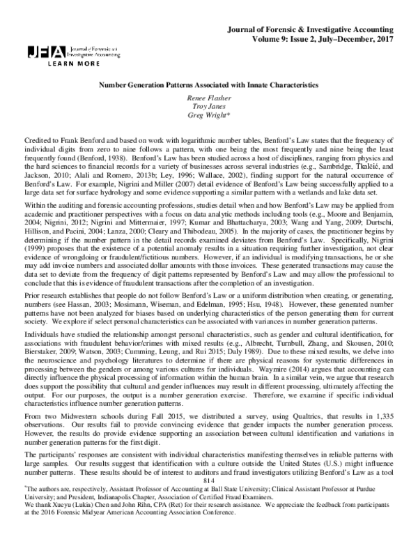 (PDF) Number Generation Patterns Associated with Innate Characteristics