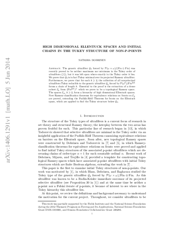 (PDF) High Dimensional Ellentuck Spaces and Initial Chains in the Tukey ...