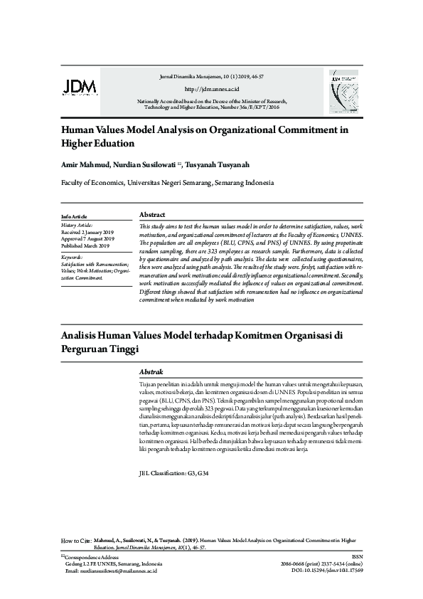 (PDF) Human Values Model Analysis on Organizational Commitment in ...