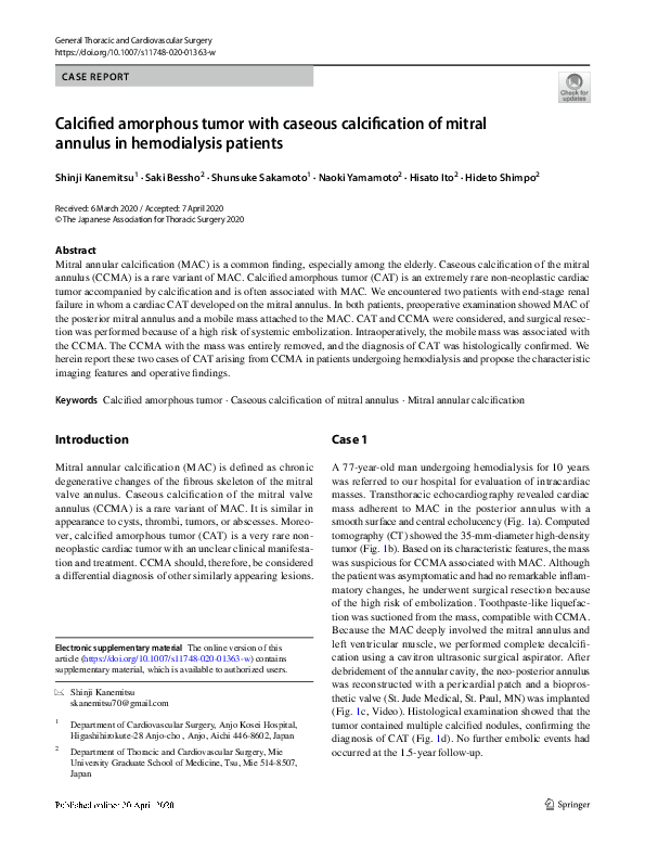 (PDF) Calcified amorphous tumor with caseous calcification of mitral ...