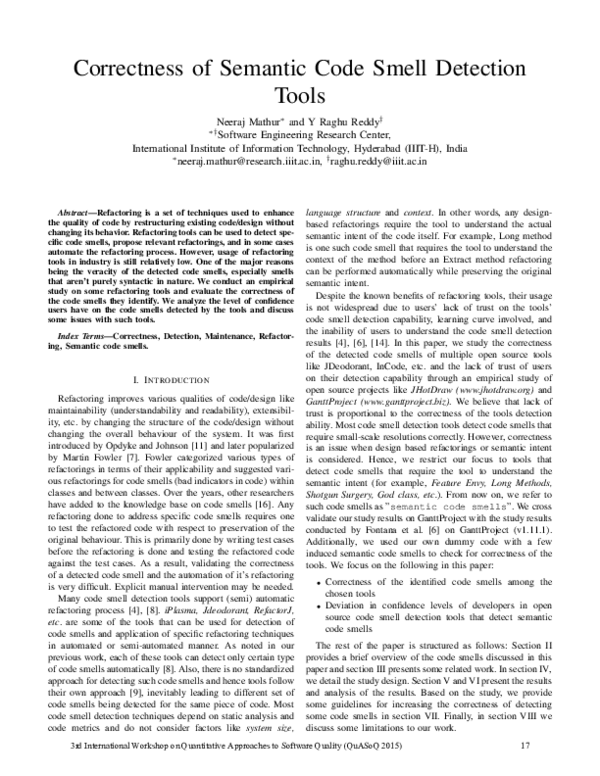 (PDF) Evaluating the Accuracy of Semantic Code Smell Detection Tools