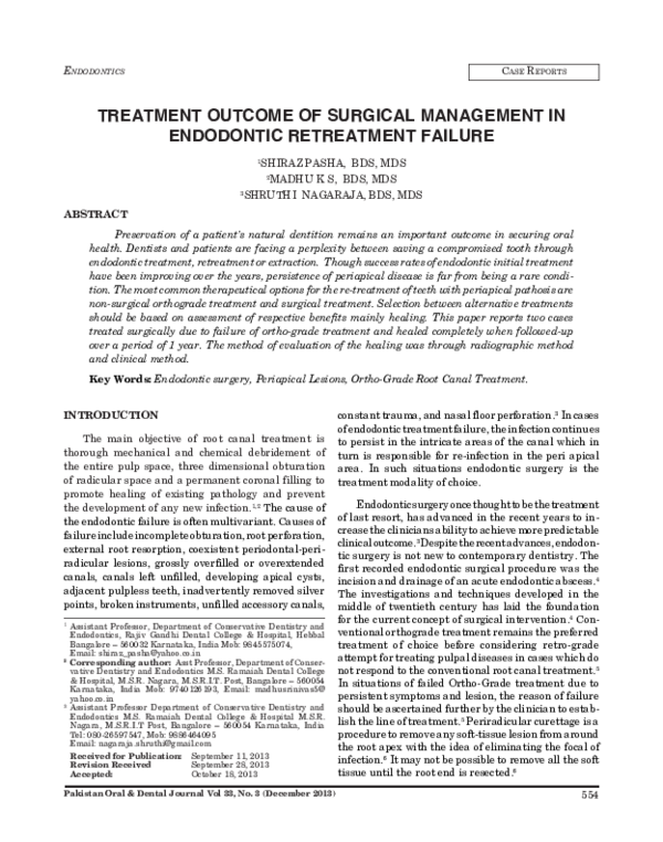 (PDF) Treatment Outcome of Surgical Management in Endodontic ...