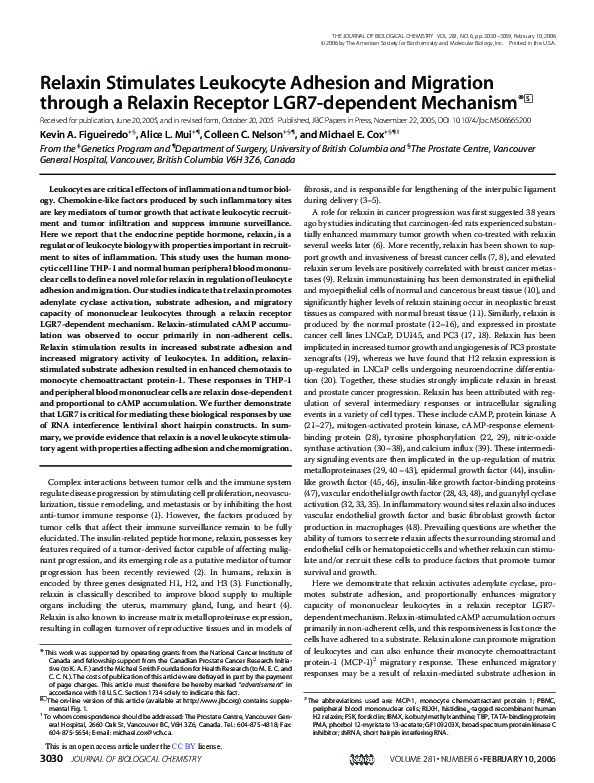 (PDF) Relaxin Stimulates Leukocyte Adhesion and Migration through a ...