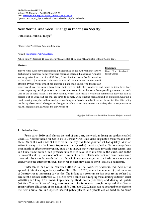 (PDF) New Normal and Social Change in Indonesia Society