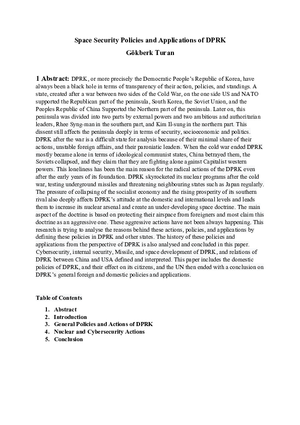 (DOC) Space Security Policies and Applications of DPRK