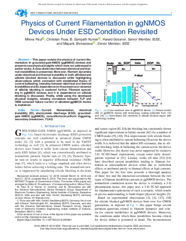 (PDF) Physics of Current Filamentation in ggNMOS Devices Under ESD ...