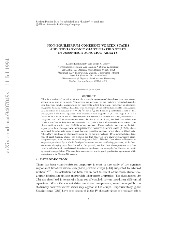 (PDF) Non-Equilibrium Coherent Vortex States and Subharmonic Giant ...