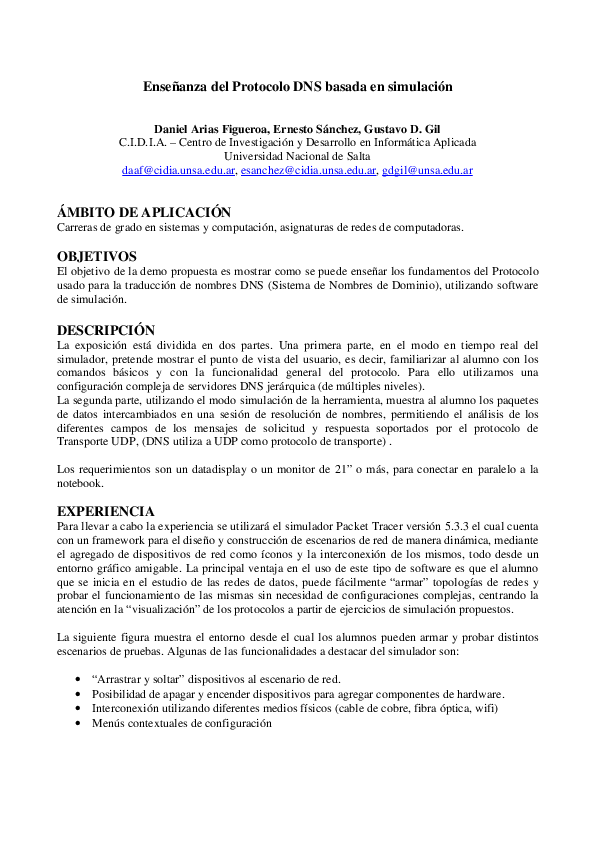 (PDF) Enseñanza del protocolo DNS basada en simulación