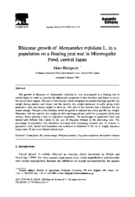 (PDF) Rhizome growth of Menyanthes trifoliata L. in a population on a ...